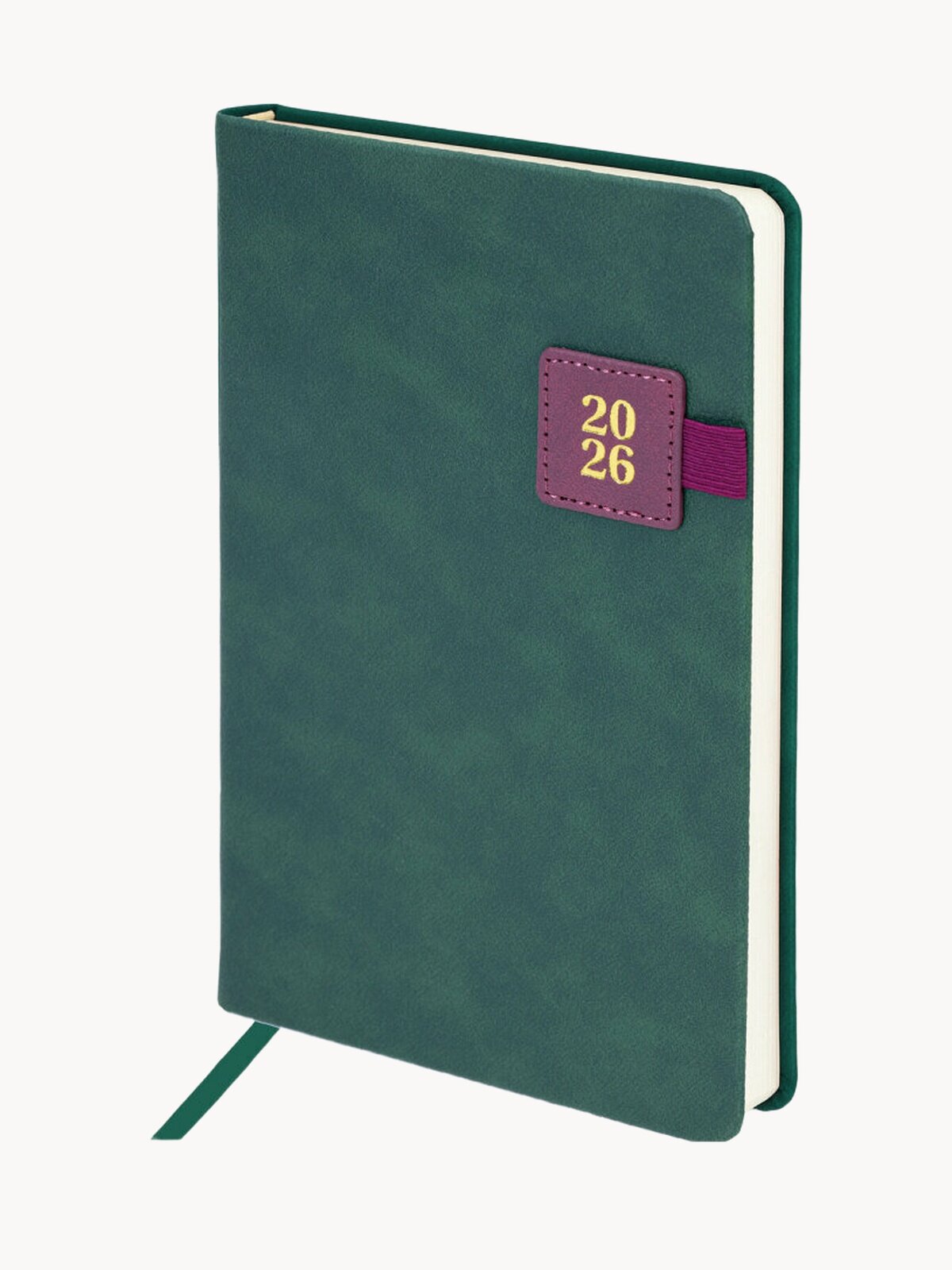 Ежедневник датированный 2026, планер планинг, записная книжка А5 138х213 мм, обложка под кожу с держателем для ручки, зеленый, Brauberg, 117387