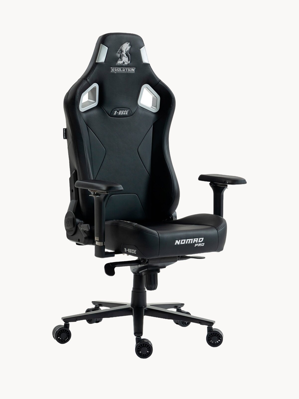 Кресло компьютерное игровое EVOLUTION NOMAD PRO X-Base Black-Silver, мультиблок, 4D-подлокотники, экокожа EPU