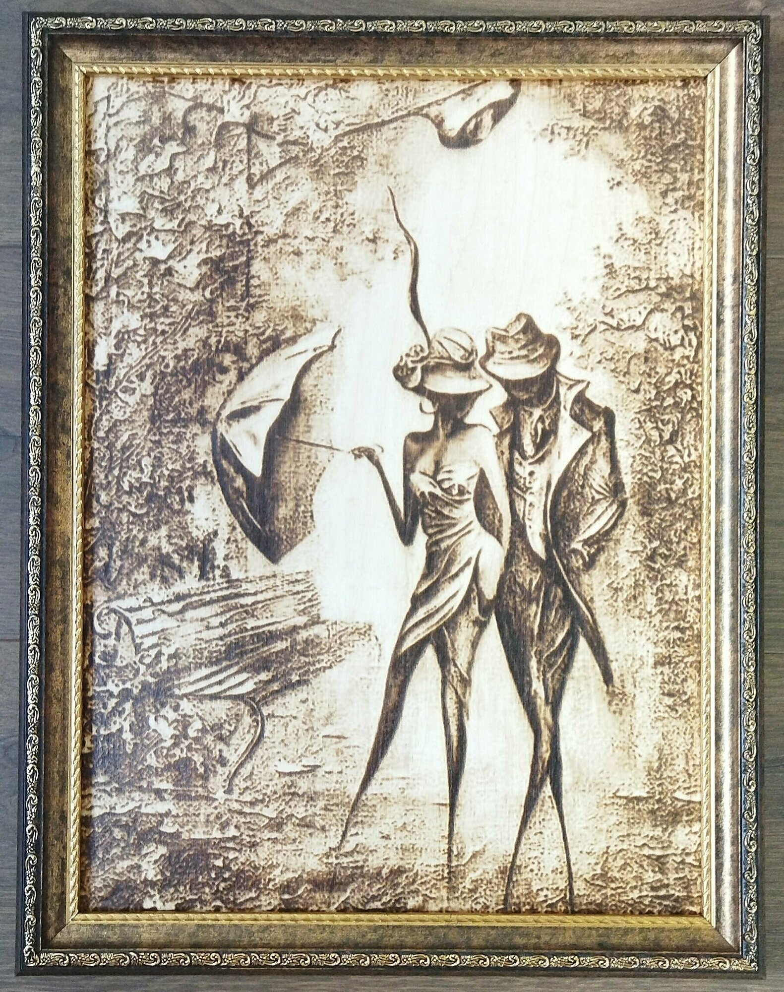 Картина "Дождь с Дождихой" 30x40 см, выжженая на дереве, в багетной раме