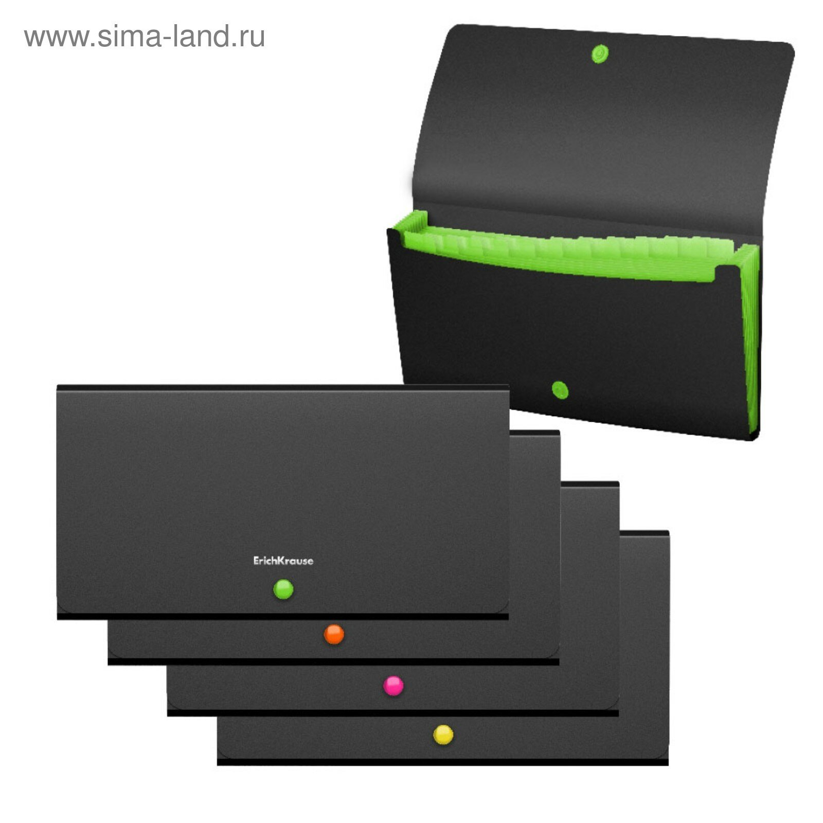 Папка 260×138 мм (Travel), 12 отделений, 700 мкм, ErichKrause Matt Accent, на кнопке, тиснение «песок», черная, микс