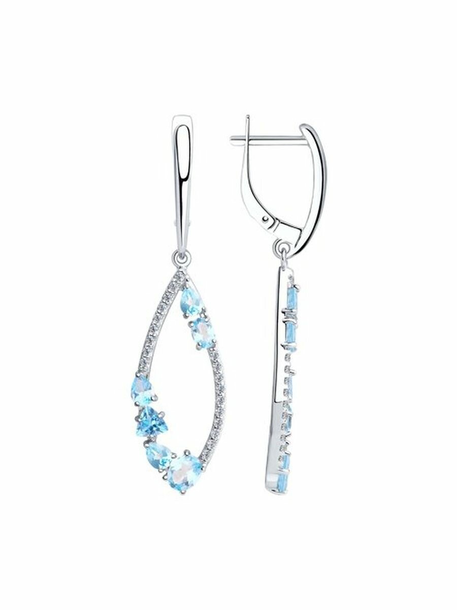 Серьги, серебро, 925 проба, родирование, фианит, топаз