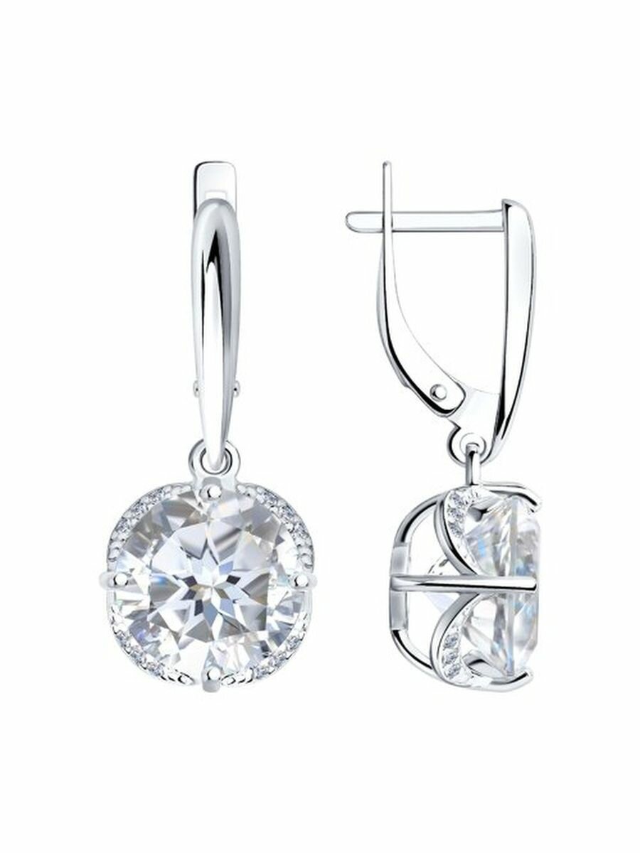 Серьги, серебро, 925 проба, родирование, горный хрусталь, фианит