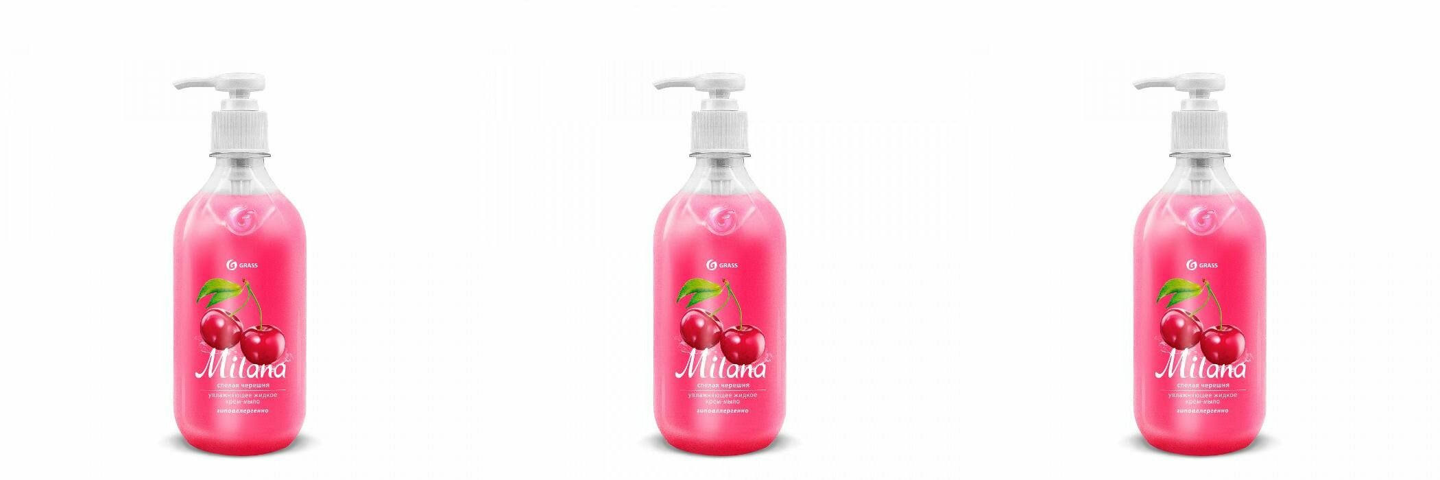 Grass Milana Крем-мыло жидкое увлажняющее Спелая черешня 500 мл, 3 шт.