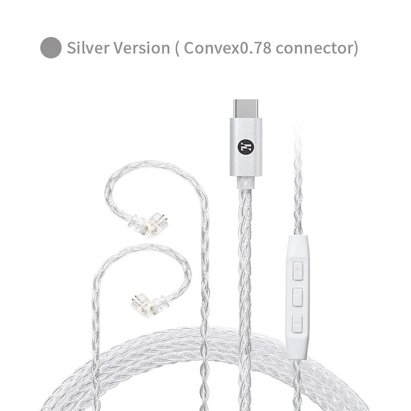 JCALLY TC30 Pro Silve 8-ядерный 2-контактный 0,78 мм MMCX QDC KZ C Pin Type C Кабель для обновления наушников с микрофоном для KZ ZSN ZS10 PRO X