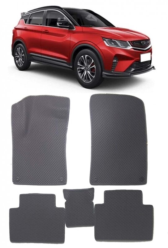 Ева коврики Geely Coolray 2020 -/ Ева ЭВА сота/ цвет Серый c серой окантовкой / EVA Smart / коврики в салон автомобиля Джили