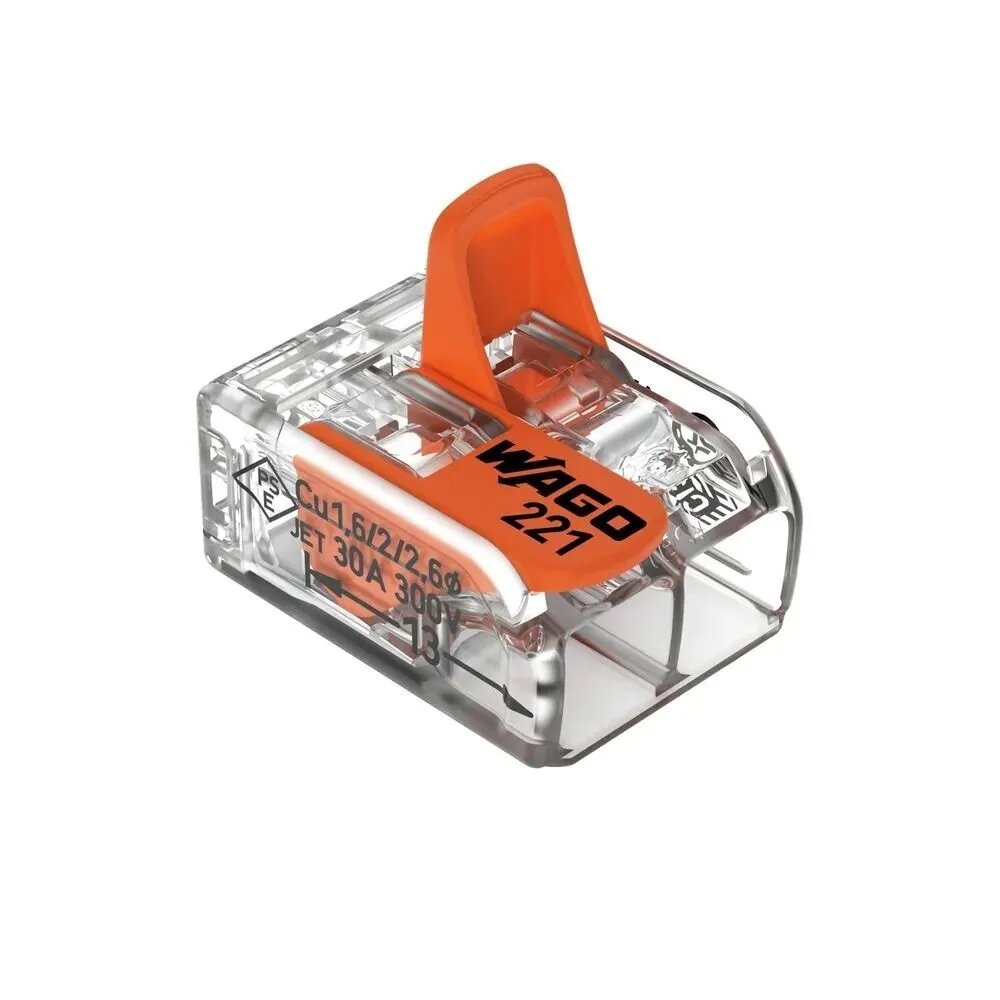 Клемма на 2 провода Wago 221-412 0,14-4 кв. мм (200 шт.)