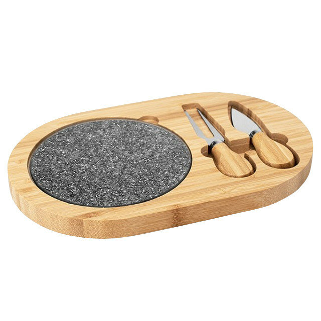 Набор для сыра ATMOSPHERE Esthetique: нож, вилка, доска, подставка 28х18см бамбук, сталь, стекло