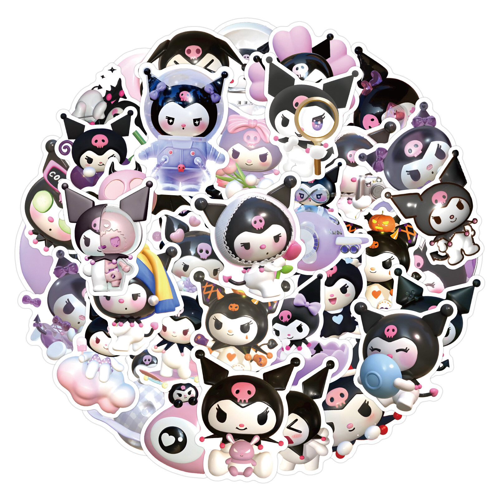 Наклейки Моя Мелодия Куроми, Хеллоу Китти / Onegai My Melody Kuromi водостойкие 50шт (4-8см)