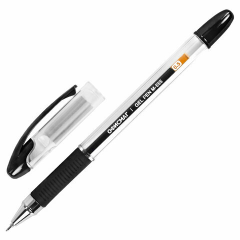 Ручка гелевая с грипом офисмаг "M-555", черная, игольчатый наконечник 0,5 мм, линия письма 0,35 мм, 144213