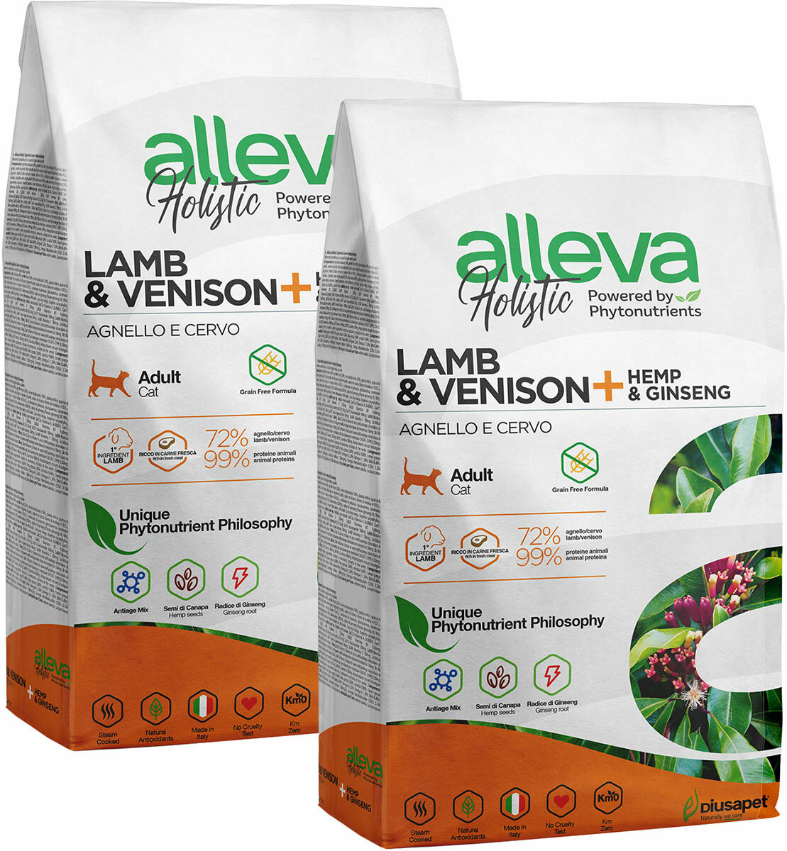 Корм сухой Alleva Holistic Adult & Sterilized Cat Lamb & Venison беззерновой для взрослых кошек, ягненок, оленина, конопля и женьшень, 10 х 2 шт