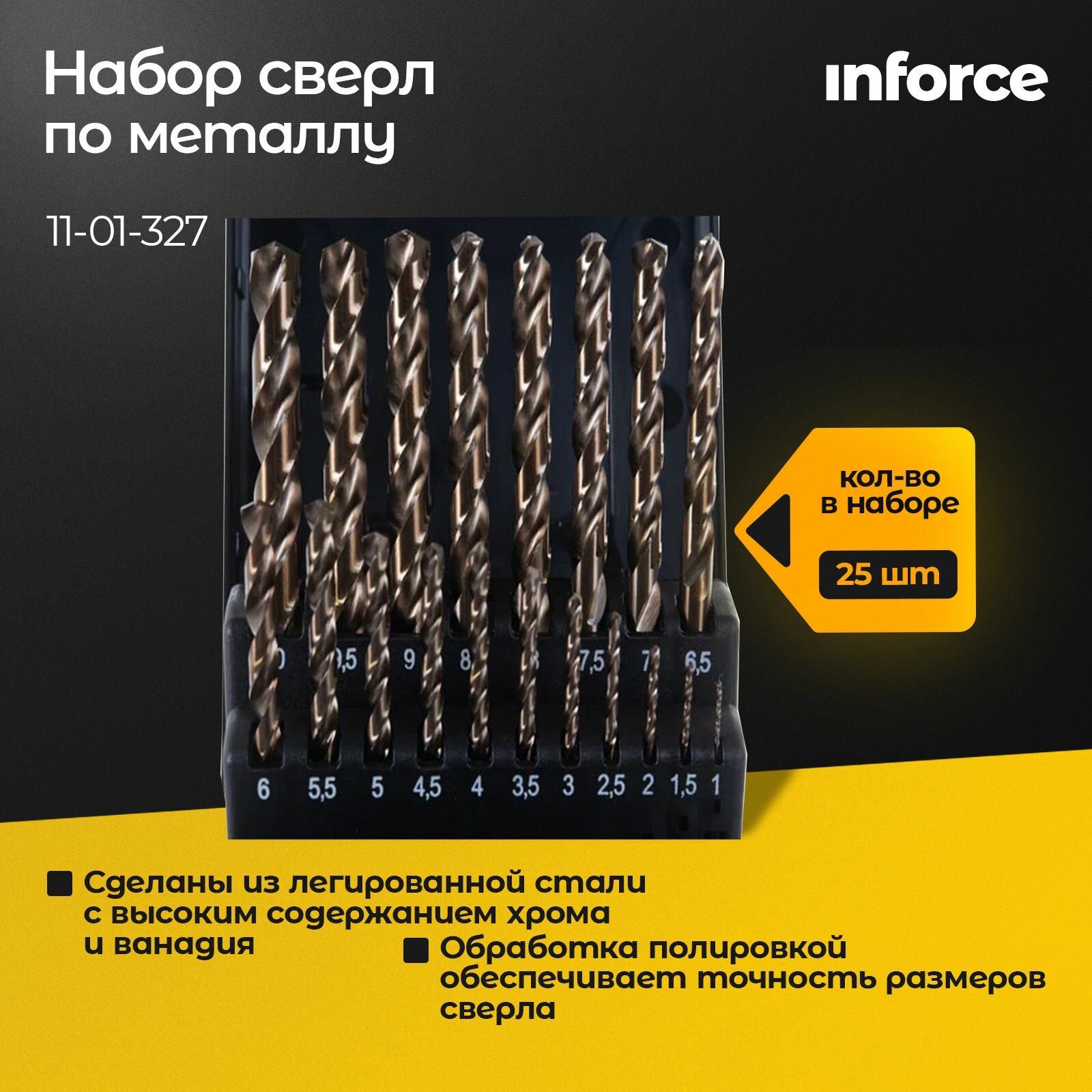 Набор сверл по металлу (25 шт; 1-13 мм) Inforce HSS-Co