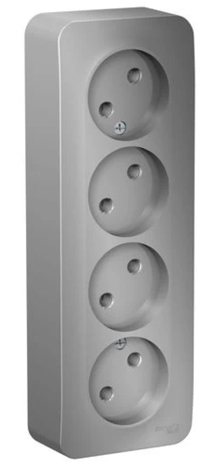 Розетка силовая штепсельная Systeme Electric / Систем Электрик Blanca четырехместная, 16А 250В IP20 алюминий ОУ без заземления с изолирующей пластиной, BLNRA000413 / электрооборудование