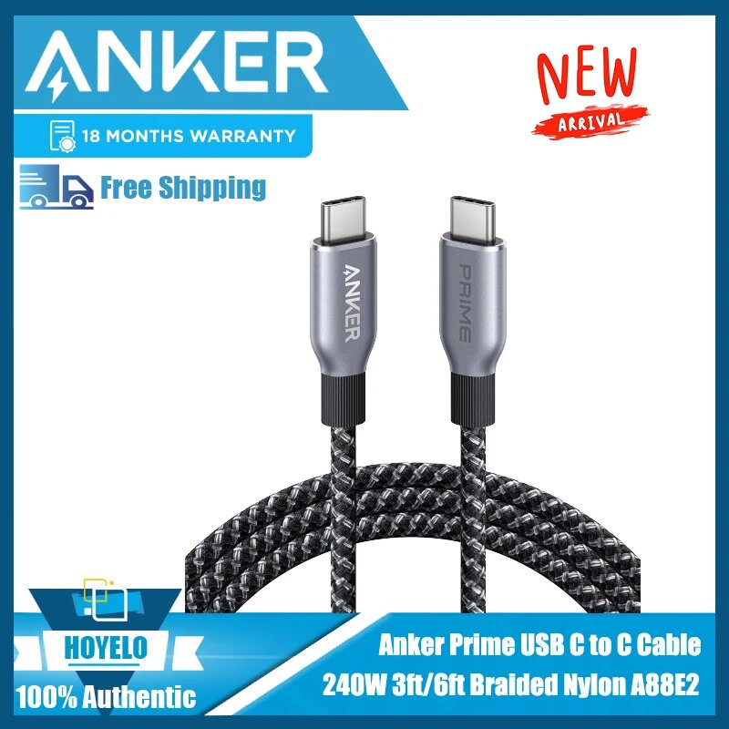 Кабель Anker Prime USB C — USB C, кабель USB C для быстрой зарядки мощностью 240 Вт, 6 футов, нейлон в модернизированной оплетке, долговечность изгиба 100 лет 0,9 м