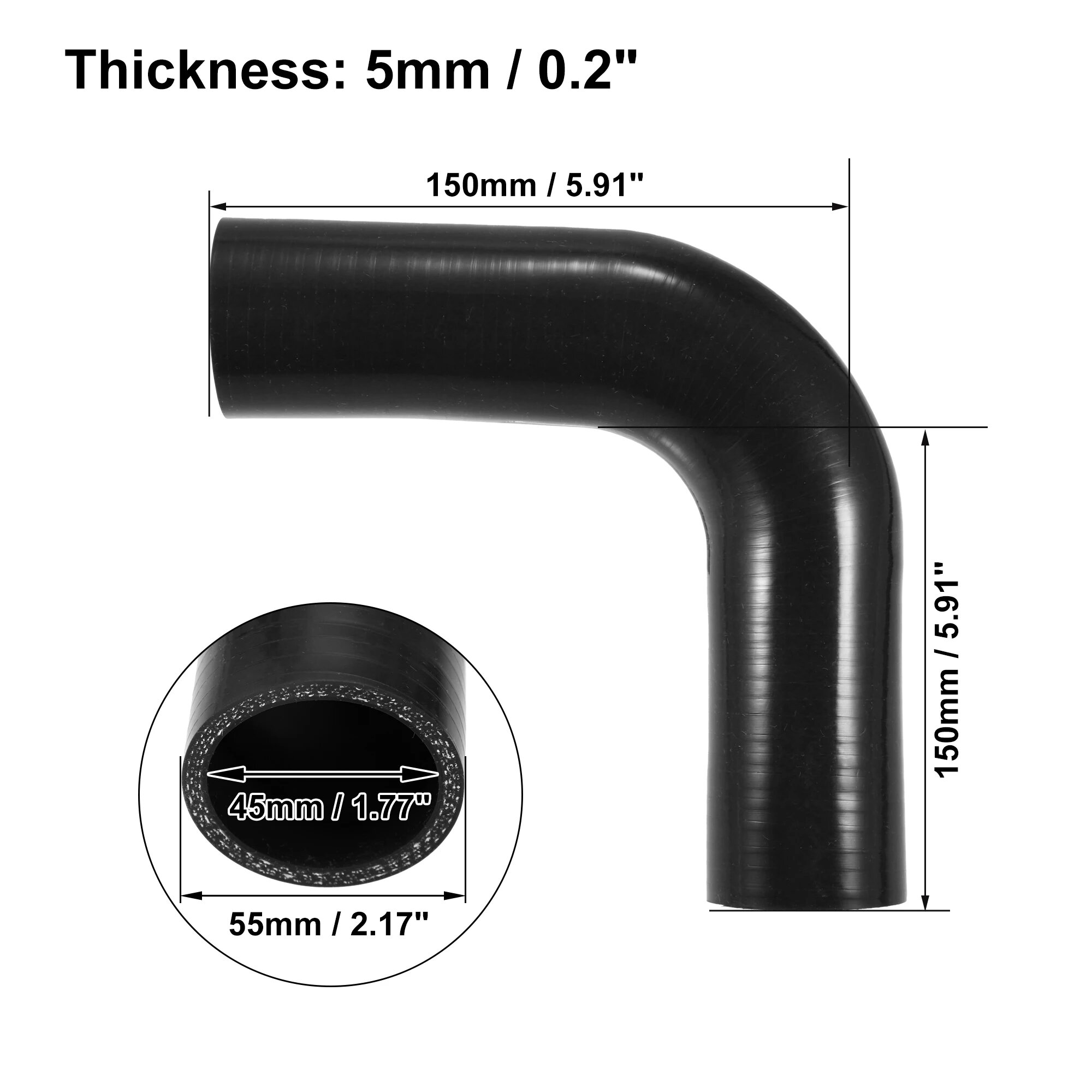 Силиконовое колено для шланга 45mm/55mm, 150mm, черный