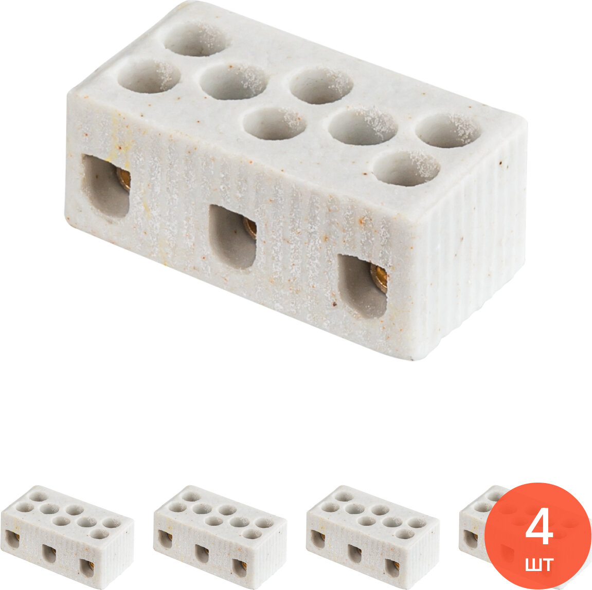 Клеммная колодка Navigator / Навигатор КЗВ NTB-HCR-3-24/WH винтовая, в корпусе из керамики белая, 3 пары, сечение 1.5-6мм2, 24А, 600В / электрика (комплект из 4 шт)