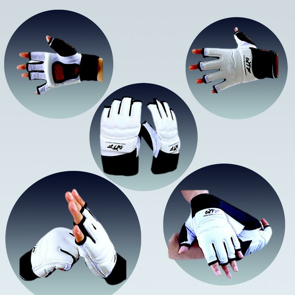 Перчатки без пальцев для тхэквондо, белые р-р S . Перчатки для Каратэ , Киокусинкай