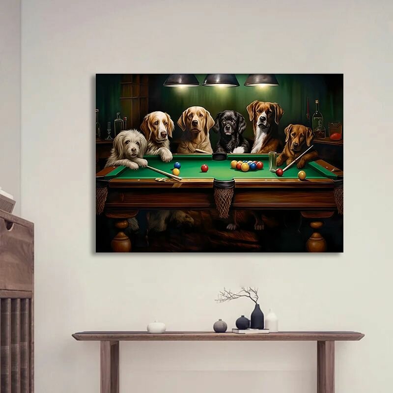 Картина "Собаки играют в бильярд" от ВсеКартины. Тут, холст, на подрамнике, 30x40 см