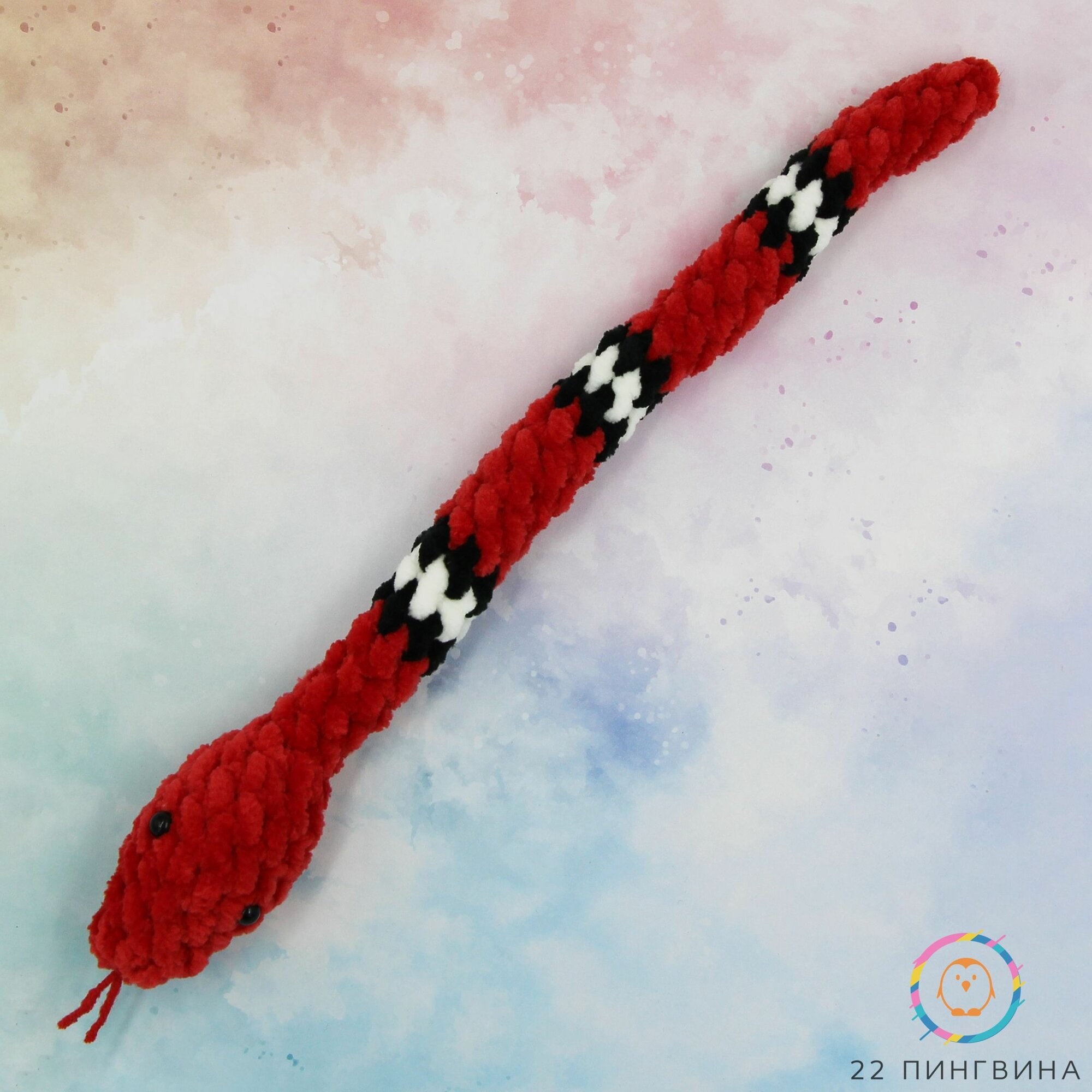 Вязаная Красная Змейка 28 см. Игрушка ручной работы. Символ 2025 года. Подарок на Новый год.