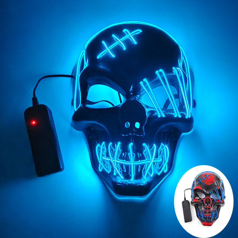 Маска Halloween NPC Bloody Skull Hair Light Mask, светодиодная, холодный свет, темно-синяя