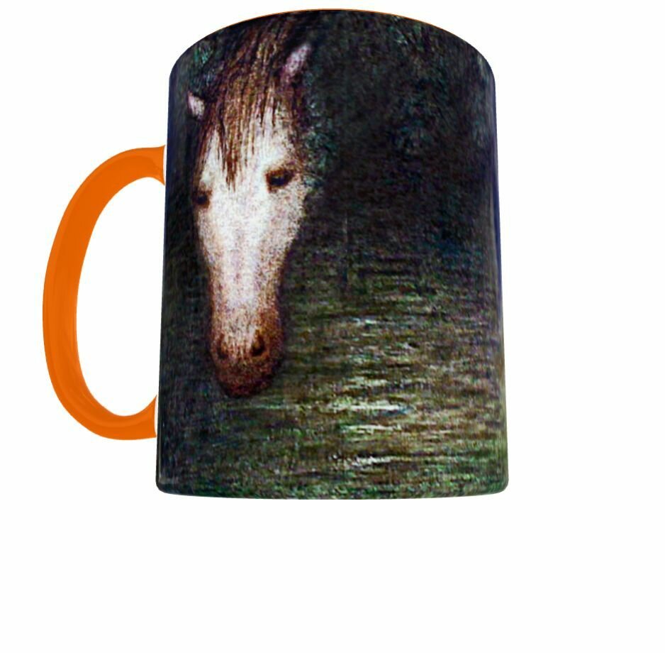 Оранжевая кружка премиум класса Ежик в тумане, ночные бабочки и лошадь, Авторский Коллекционный бокал ручной работы Очень милый и прекрасный, сделан с любовью для Вашей души 330 мл