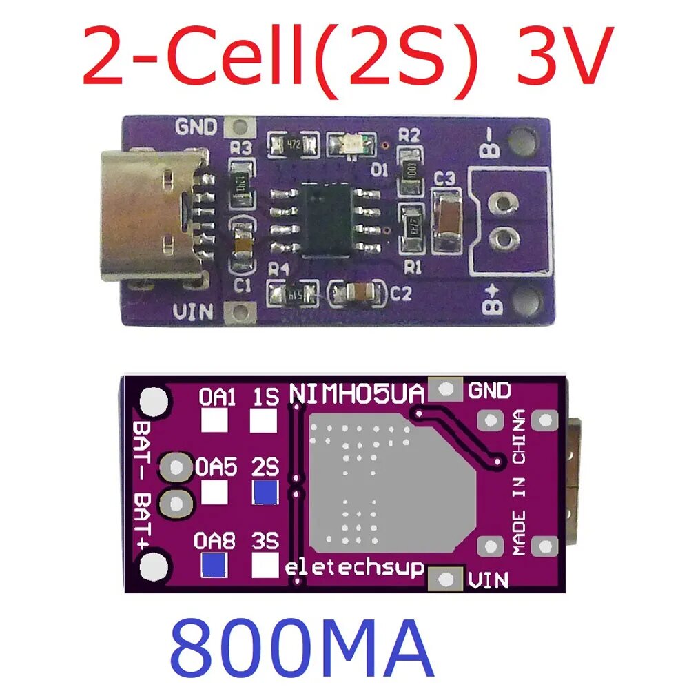 Модуль зарядки NiMH аккумуляторов diymore TYPE-C 1S 2S 3S 2S 3V 800MA