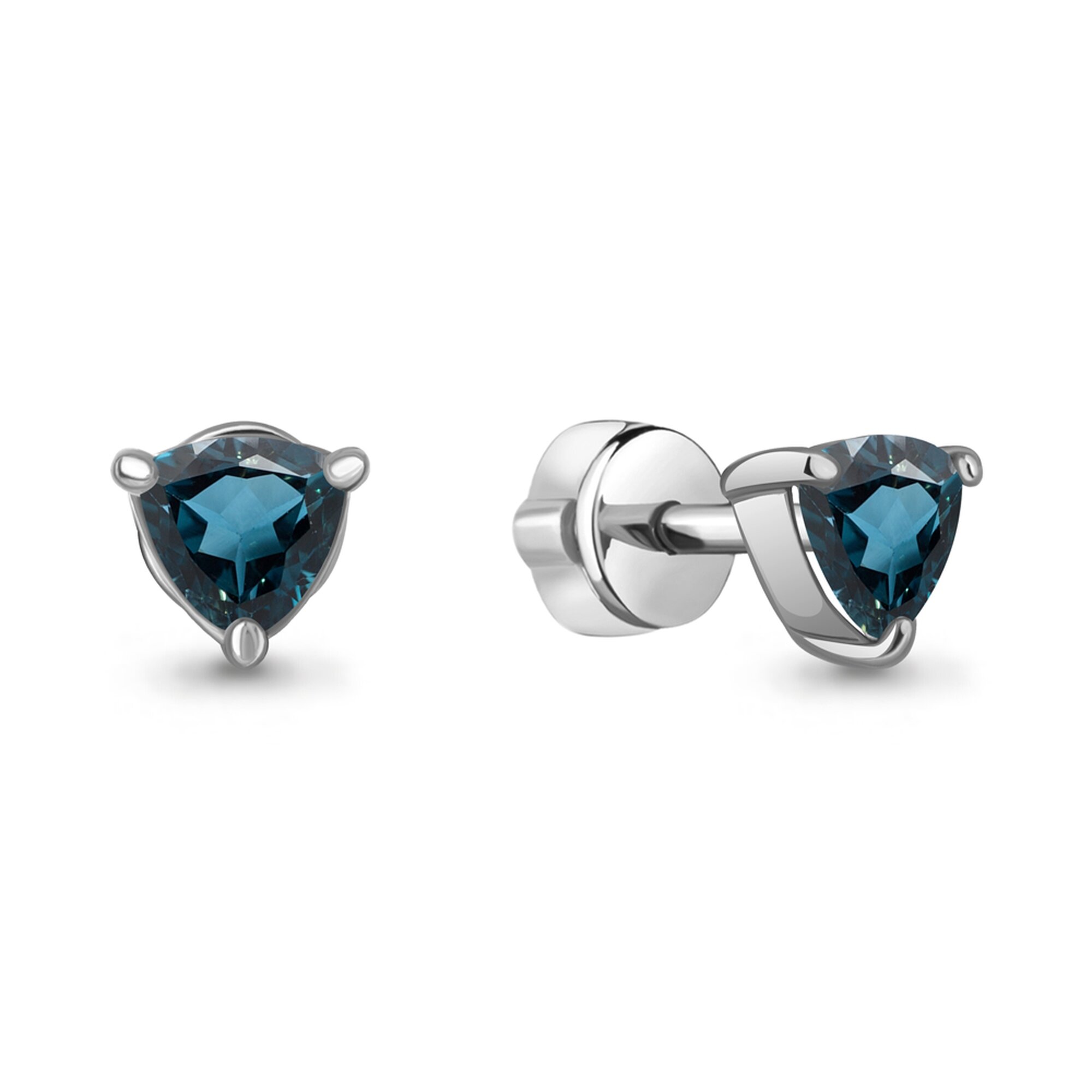 Серьги пусеты, серебро, 925 проба, родирование, Лондон топаз