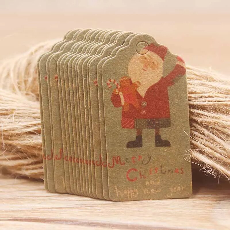 Новые милые бирки 2x4 см, белые/коричневые бирки, 100 шт./50 бирок, 50 строк, бирки для подарка, DIY, с Рождеством, снежные бирки, бирки, печенье, свадебные сувениры