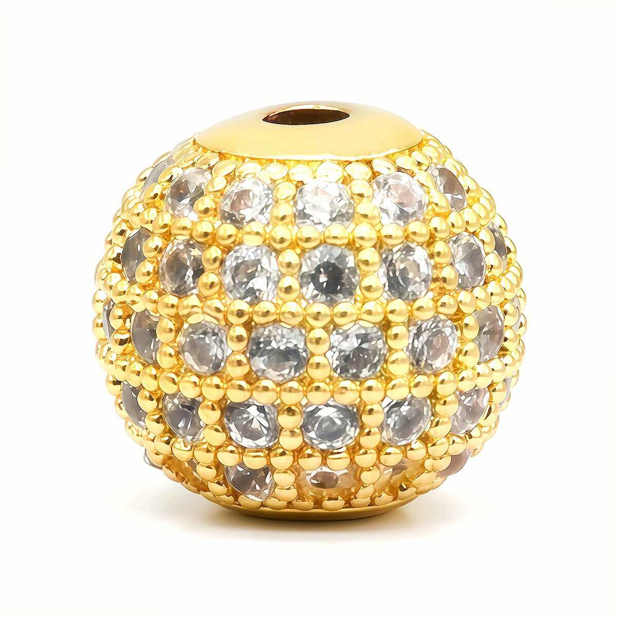 Разделительные бусины из латуни с цирконом 6/8/10 мм 10mm, White-Gold