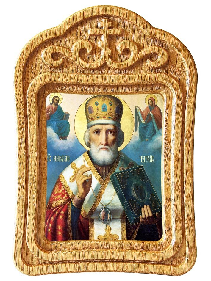 Святитель Николай Чудотворец, архиепископ Мирликийский, икона в резной деревянной рамке