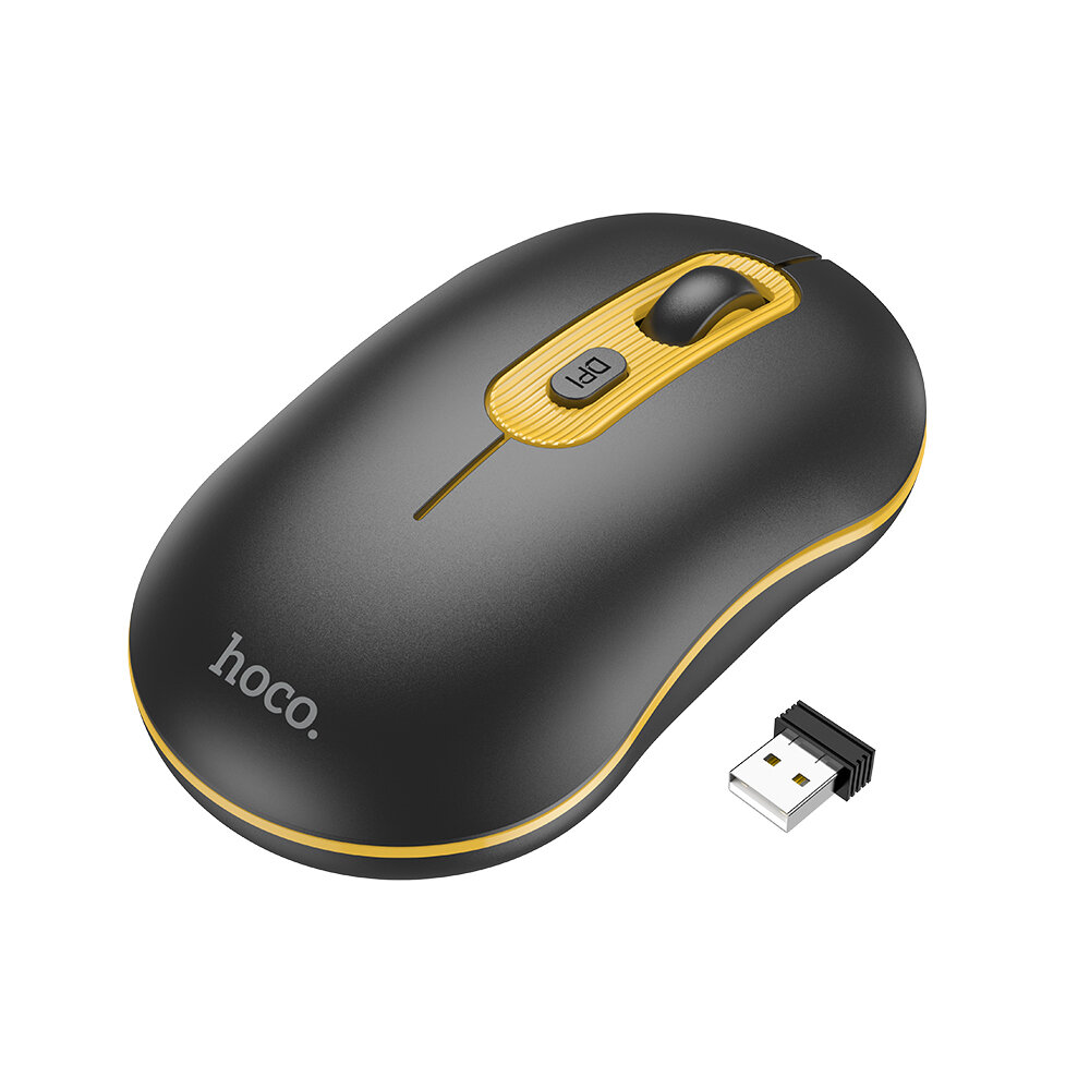 Hoco Мышь беспроводная HOCO GM21 Platinum, Bluetooth, черный+желтый