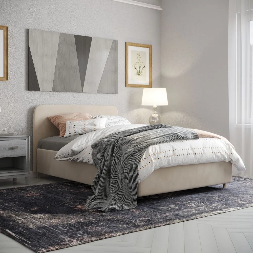 160х190, InRoom Двуспальная кровать с подъемным механизмом Абстракт, велюр молочный , с ножками