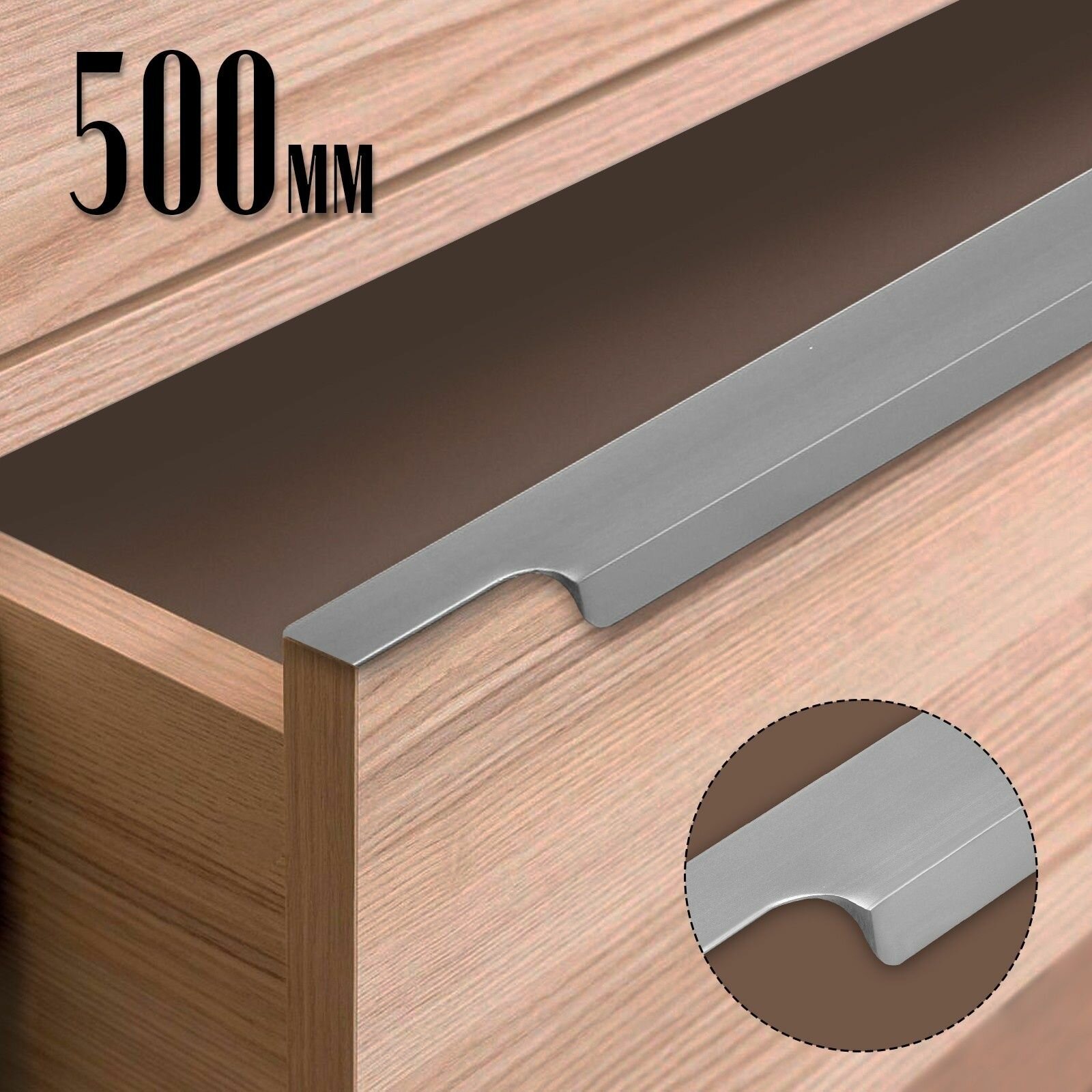 Мебельные ручки профильные торцевая, L 500 мм, цвет серый, комплект 4 шт