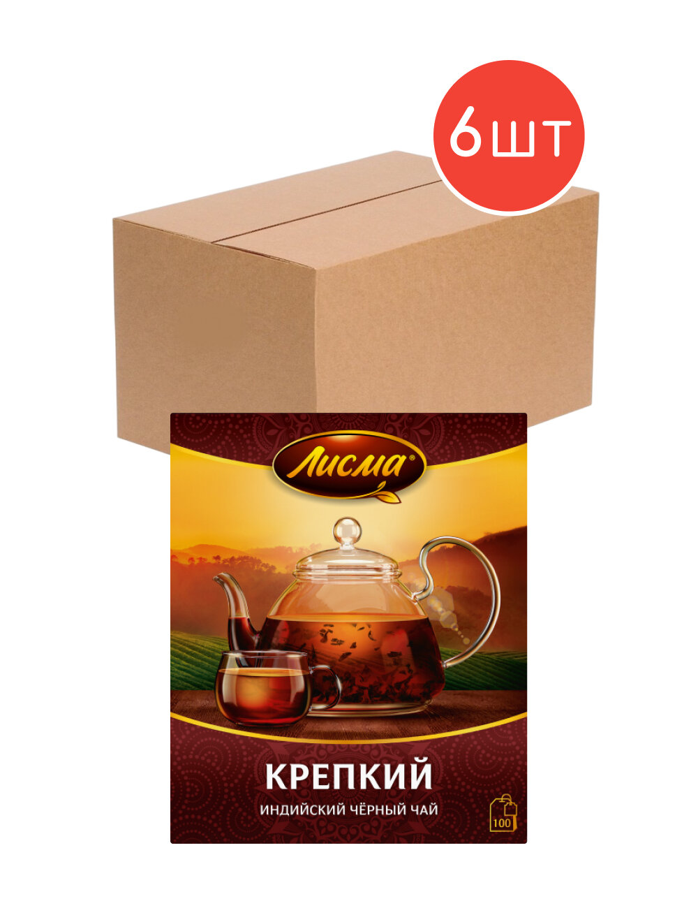 Чай черный Лисма Крепкий 100 пакетиков 200г 6шт