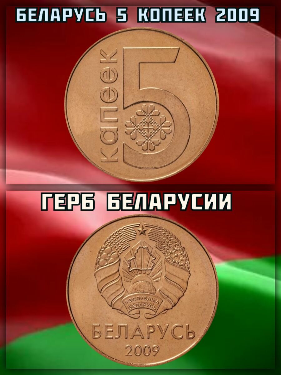 Беларусь 5 копеек, 2009 Толстые лучи, выпуклая звезда /Герб образца 1995 года/ XF