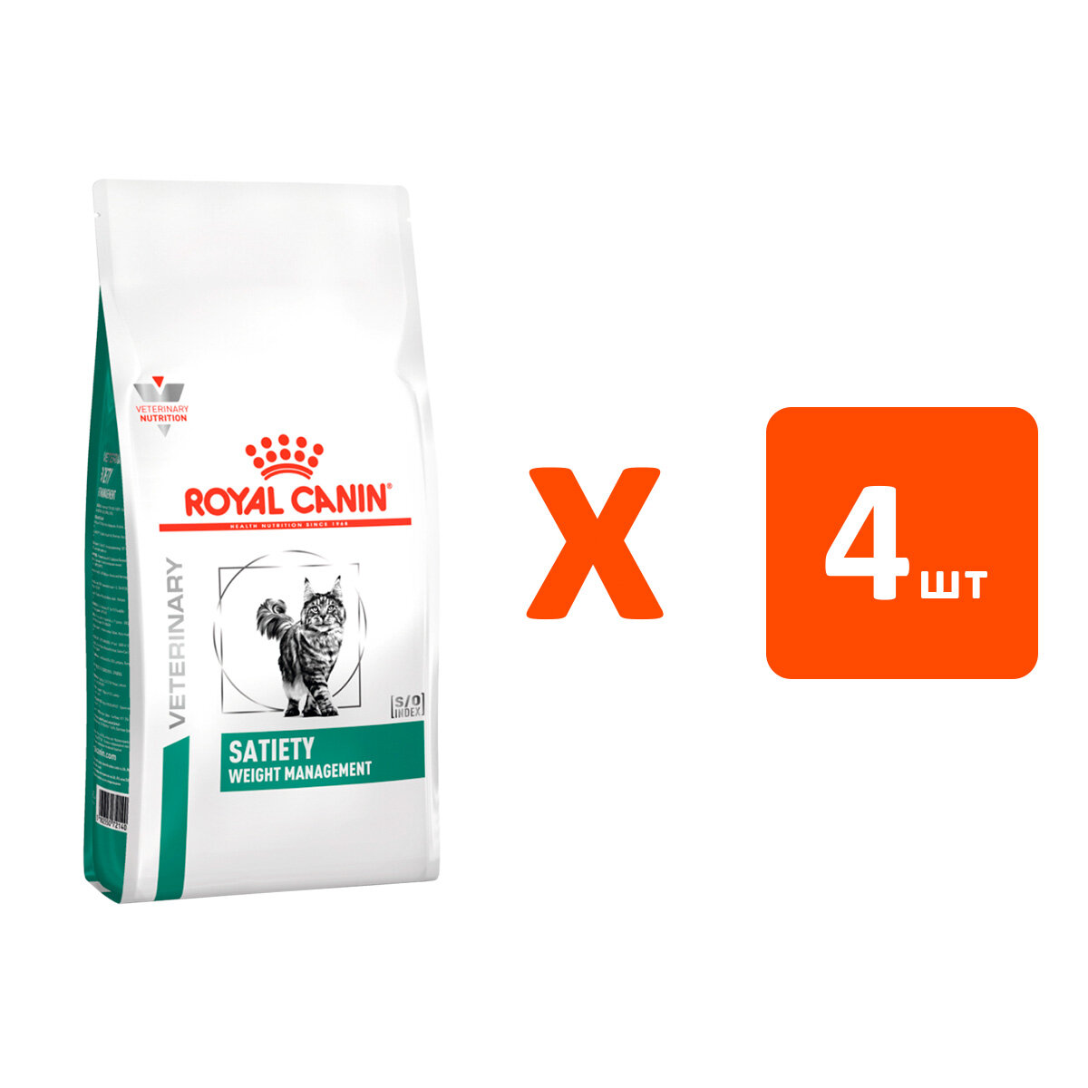 Корм сухой Royal Canin Satiety Weight Management для взрослых кошек, контроль веса, 350 г х 4 шт