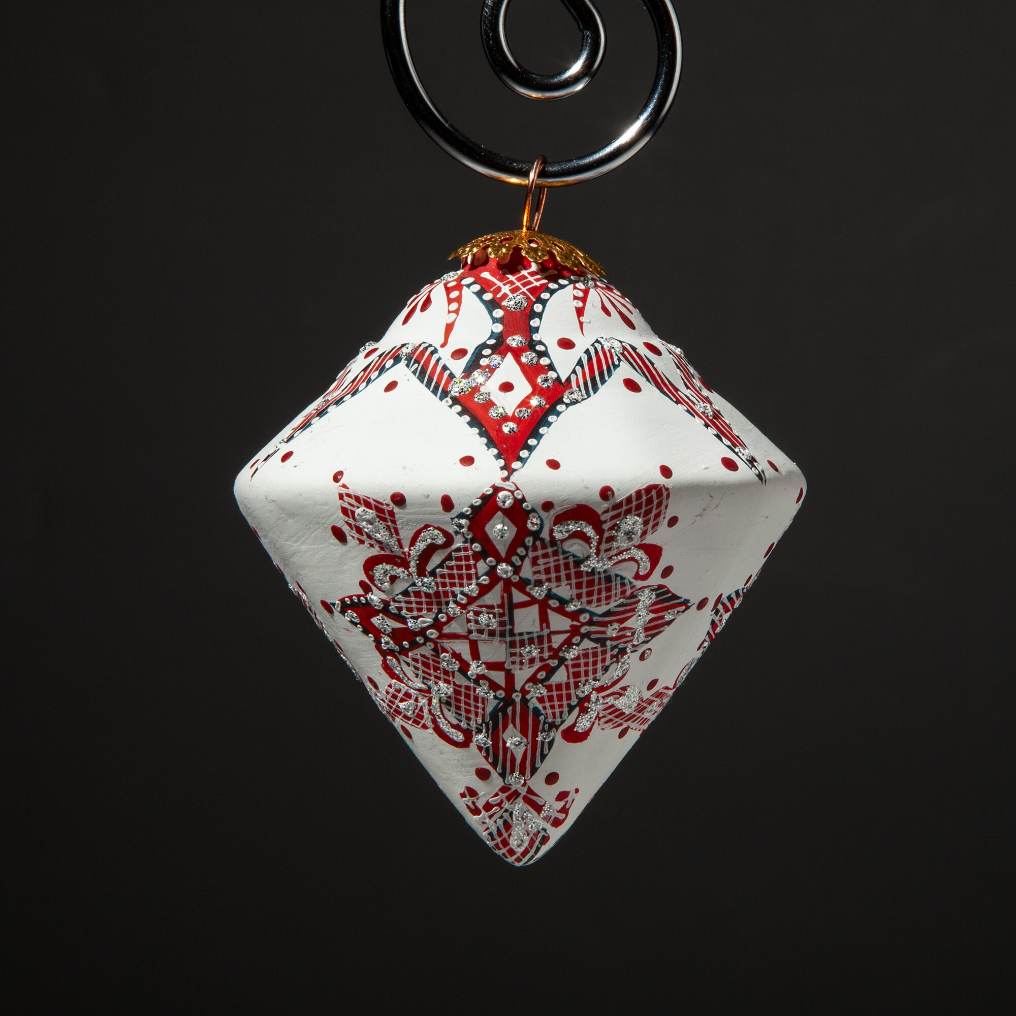 Керамическая ёлочная игрушка ручной работы - Волчок "Русские узоры".