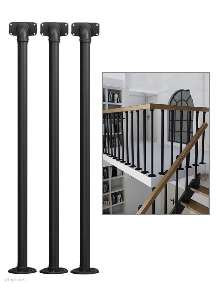 Комплект перил для лестницы, деревянный поручень + кованые стойки, для дома, лофта и крыльца