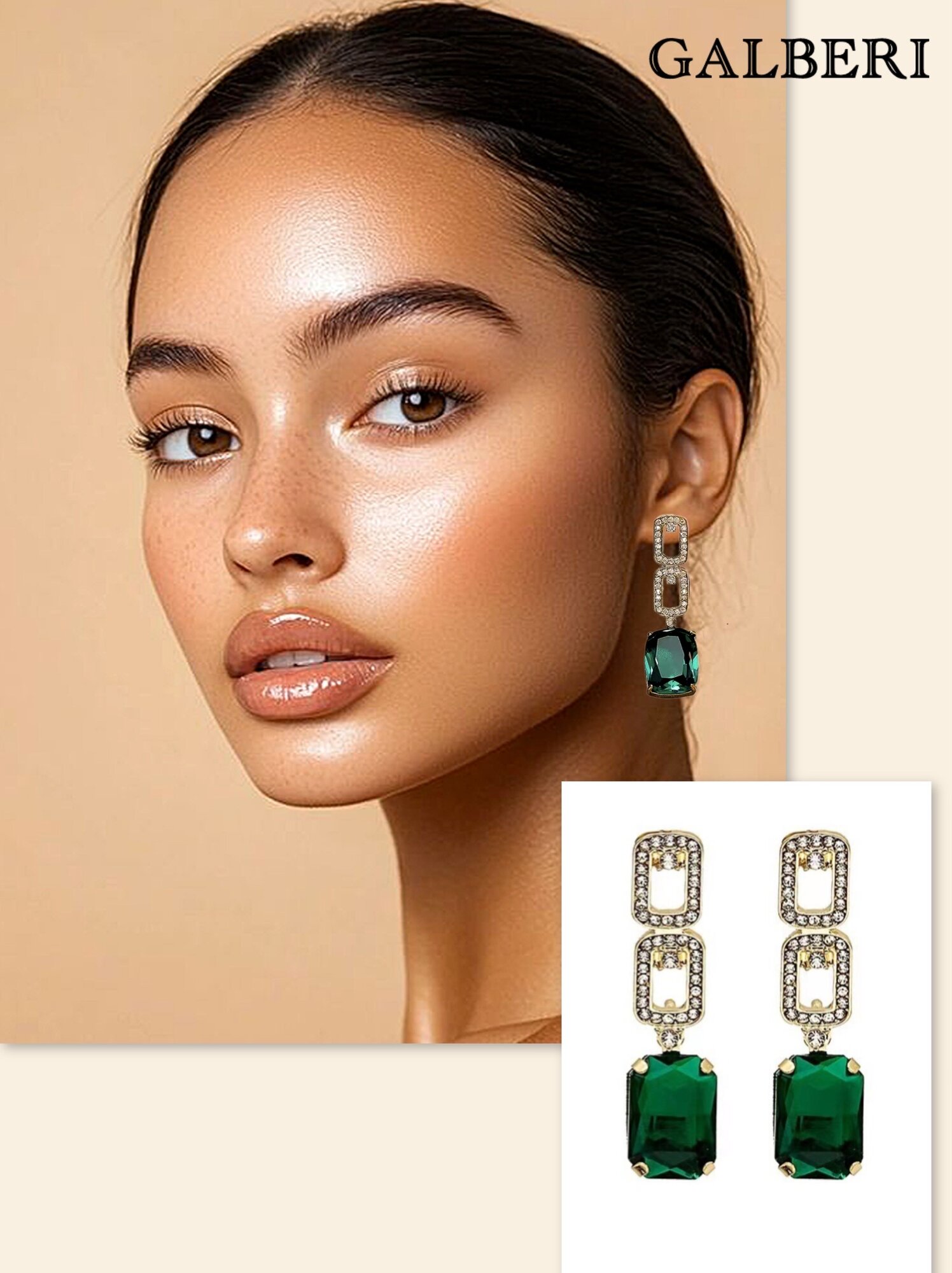 Серьги пусеты, изумруд синтетический, искусственный камень