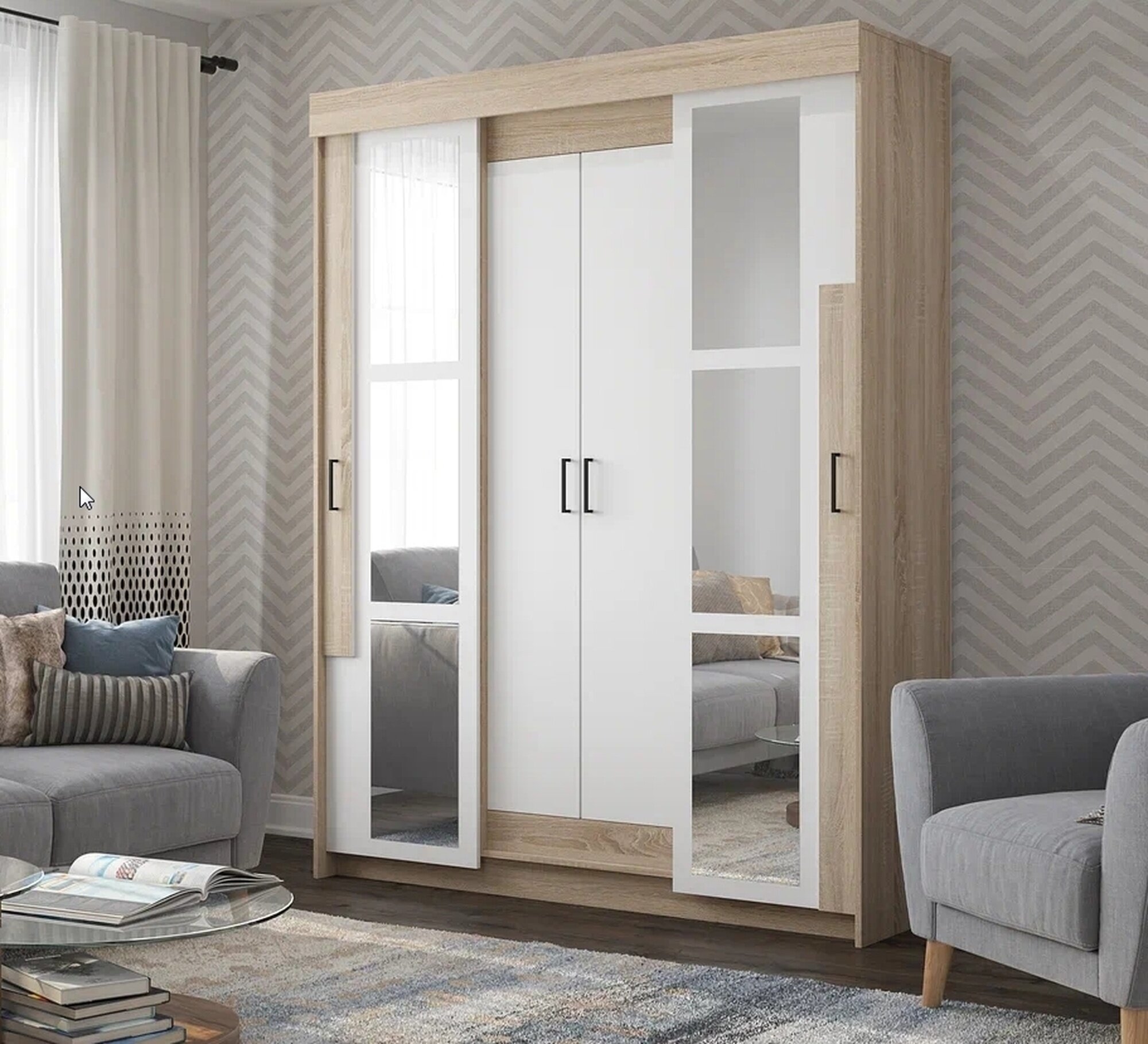 Современный Шкаф-купе для одежды Victor с зеркалами (Горизонт)