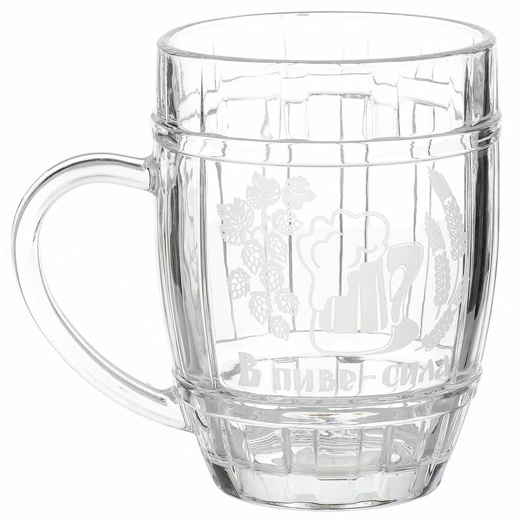 Кружка пивная стекло, 500 мл, В пиве сила, Декостек, 3226/1-Г