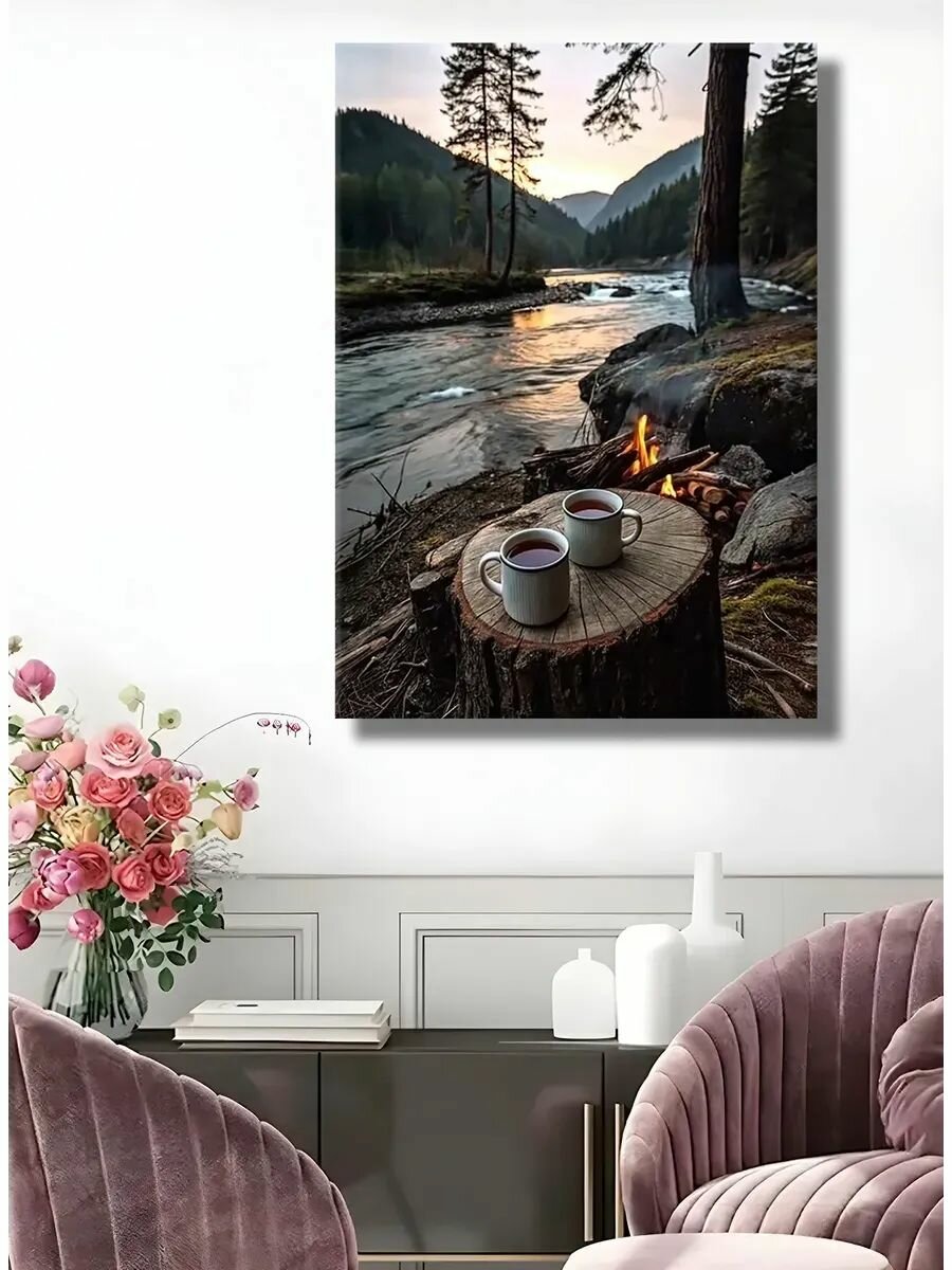 Картина "Чашка у реки", интерьерная 30х40см 1шт.