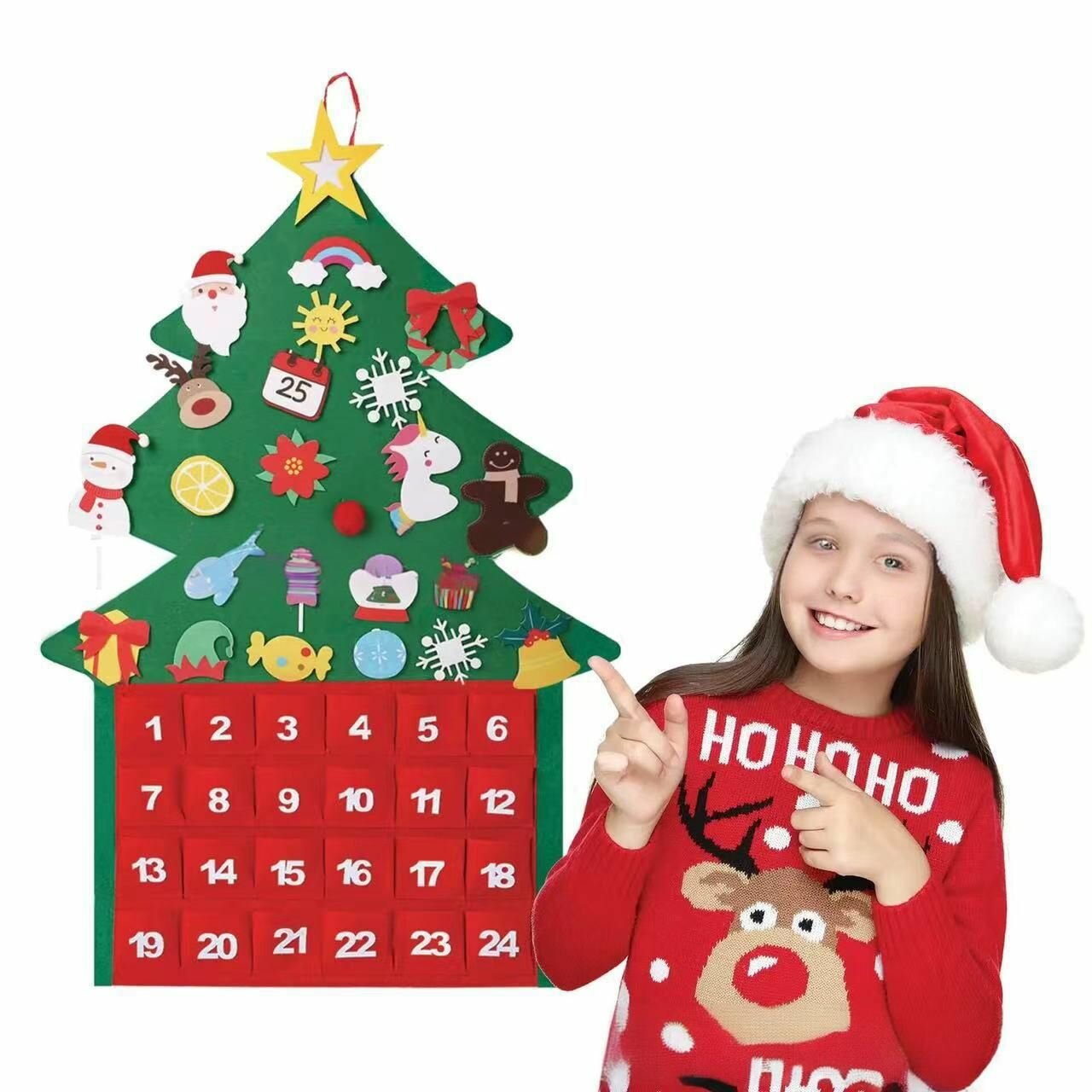 Поделки из фетра для рождественских елок, календарь обратного отсчета Рождества из фетра
