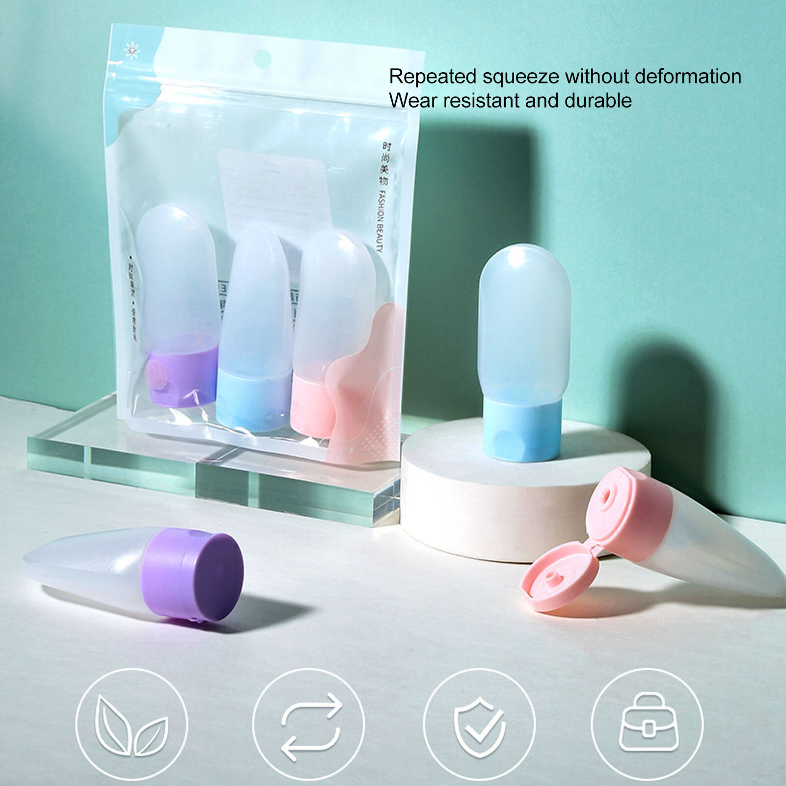 Мягкие дорожные флаконы с защитой от протекания, многоразовые, портативные, сжимаемые, туалетные принадлежности, косметический контейнер для шампуня, лосьона, 3 шт.