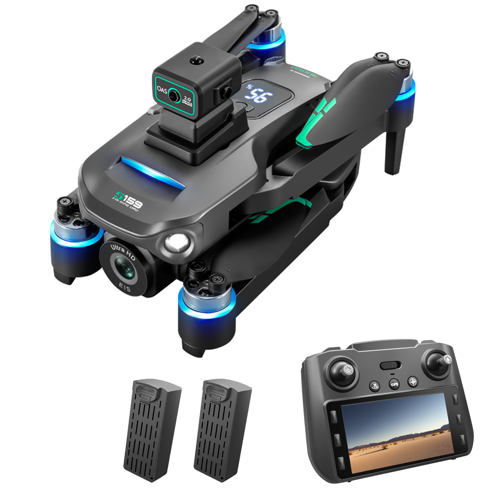Пульт дистанционного управления квадрокоптером с GPS-приемником, двойной камерой 720P EIS, регулируемым объективом, 5G Wi-Fi, оптическим позиционированием потока, обходом препятствий, дисплеем корпуса летательного аппара