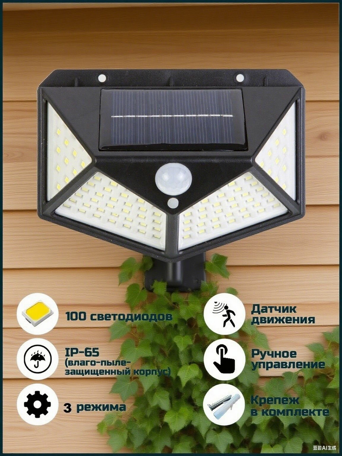 Светильник на солнечной батарее с датчиком движения, Светодиодный фонарь, садовый уличный прожектор