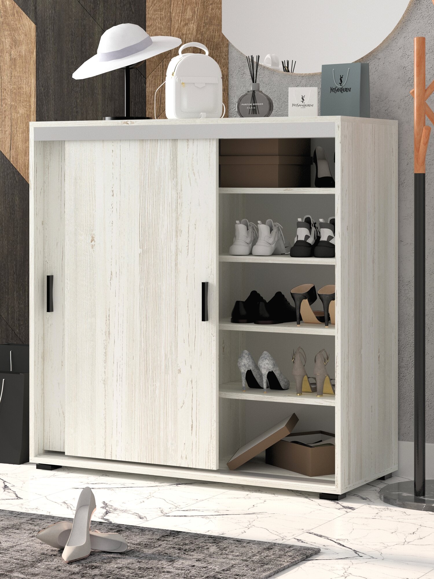 Есэндвич Депо-4 Тумба-купе для обуви с полками 100х102х40 см (Сосна винтерберг)