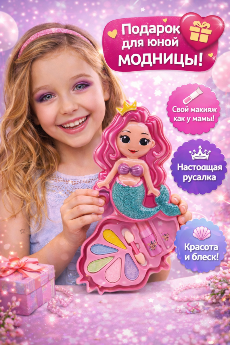 Набор детской косметики Русалка на картоне