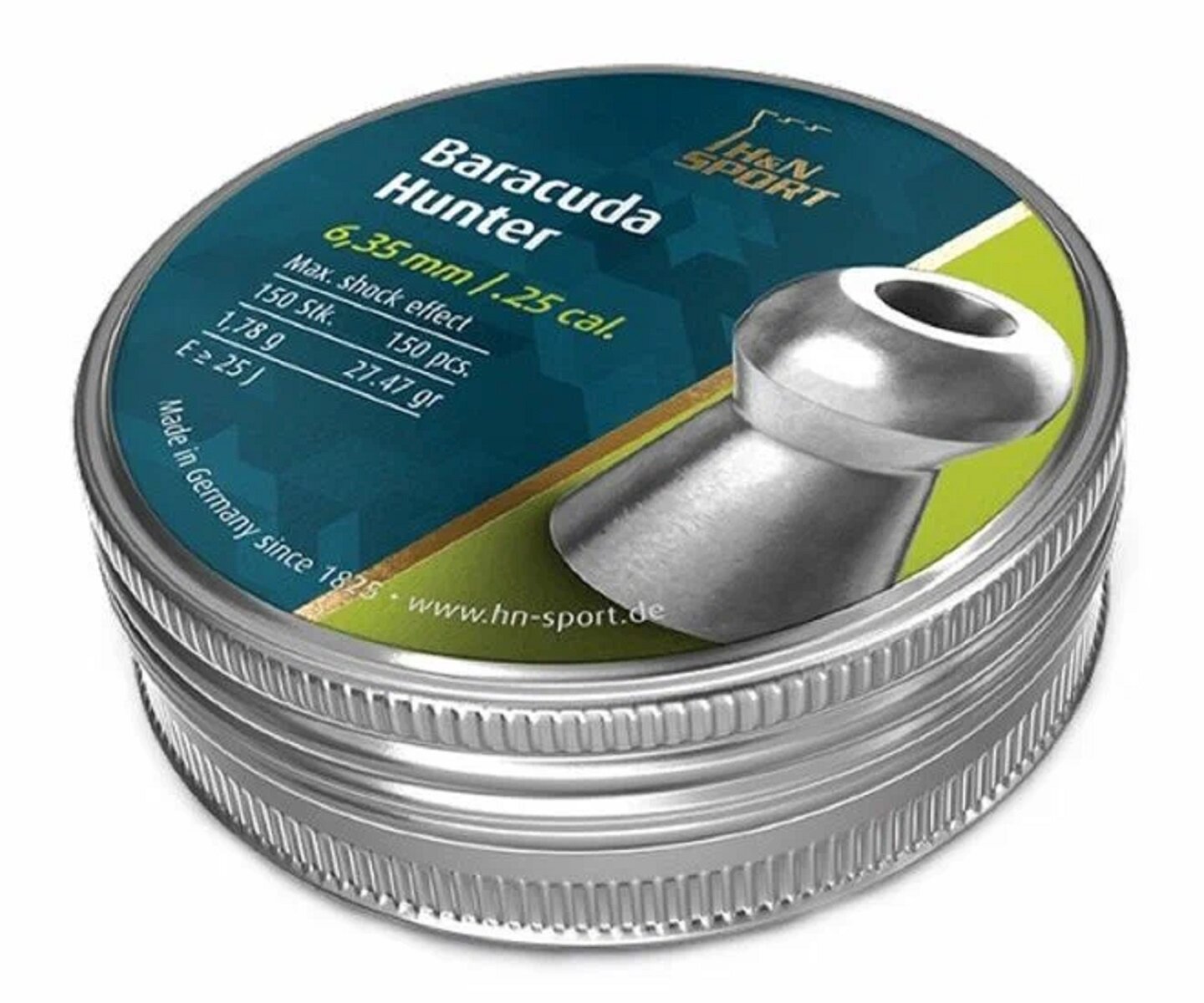 Пули H&N "Baracuda", для пневматики, с выемкой, гладкие, 6.35 мм, 150 шт.