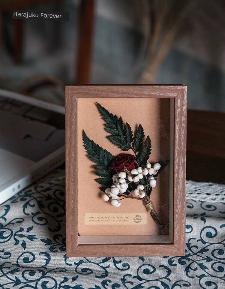 Готовая рамка с сухоцветами роза, готова к использованию для интерьера, стиль 13