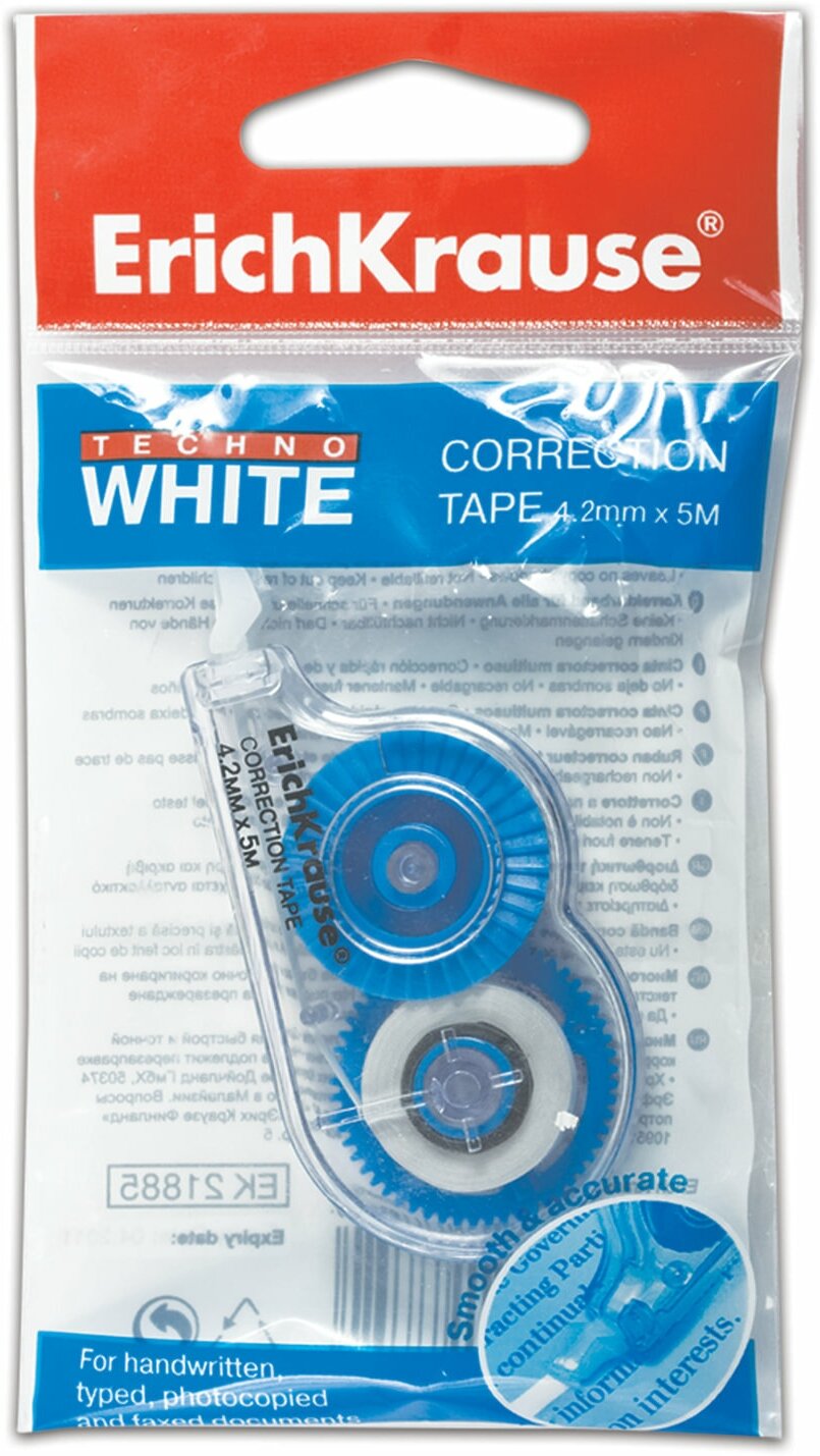 Упаковка 12 шт. Корректирующая лента ERICH KRAUSE "Techno White Mini", 4,2 мм х 5 м, упаковка с европодвесом, 21885